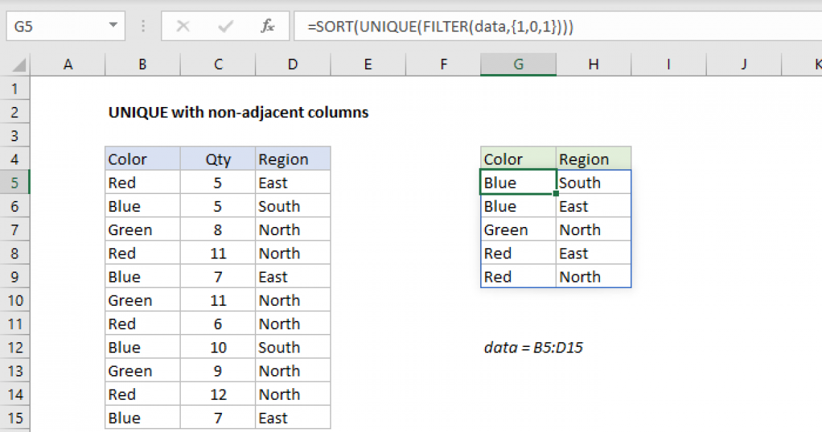UNIQUE With Non adjacent Columns Excel Formula Exceljet